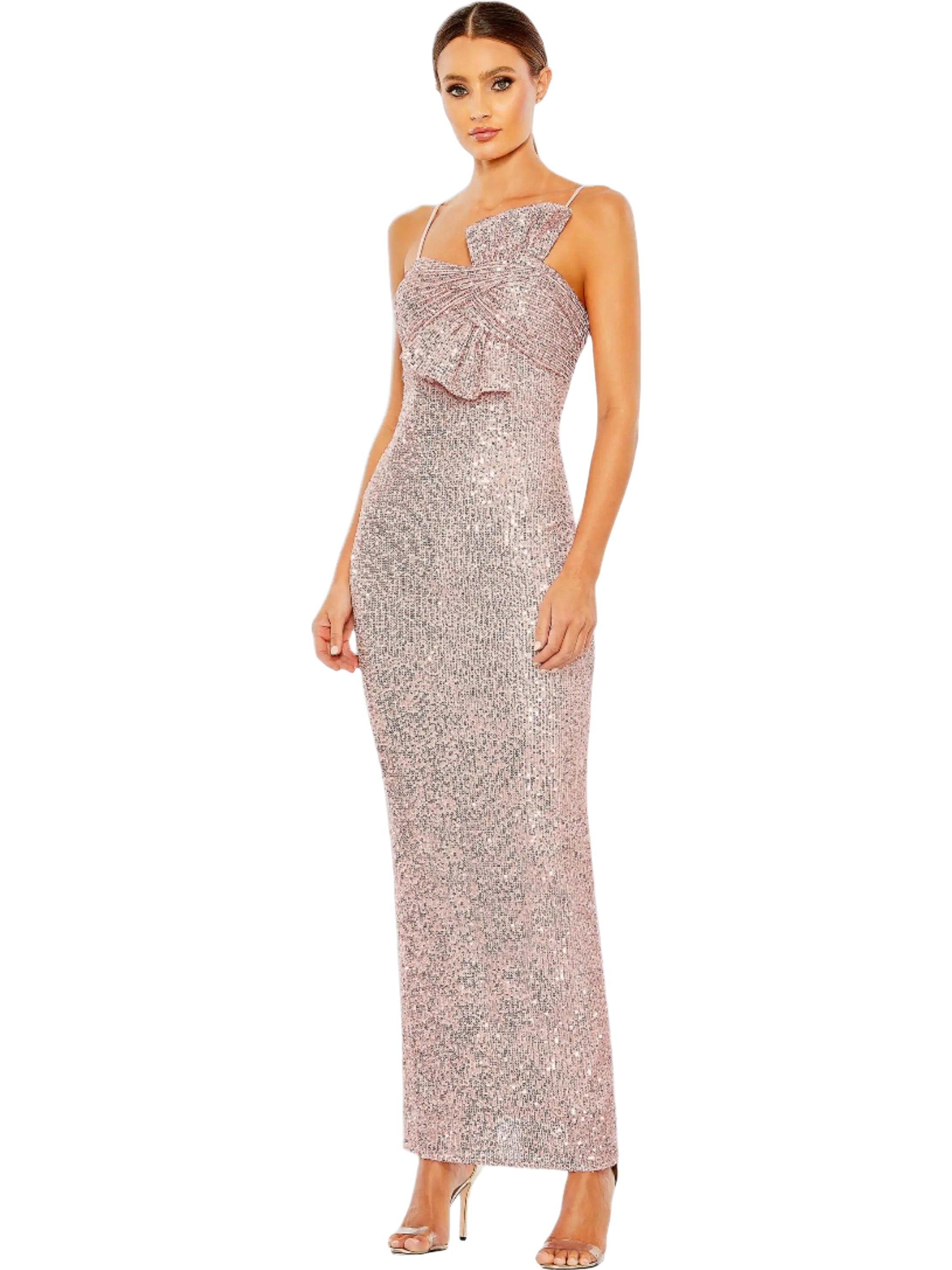 MAC DUGGAL Ieena for Mac Duggal Sequined Column Gown with Faux Bow Detail